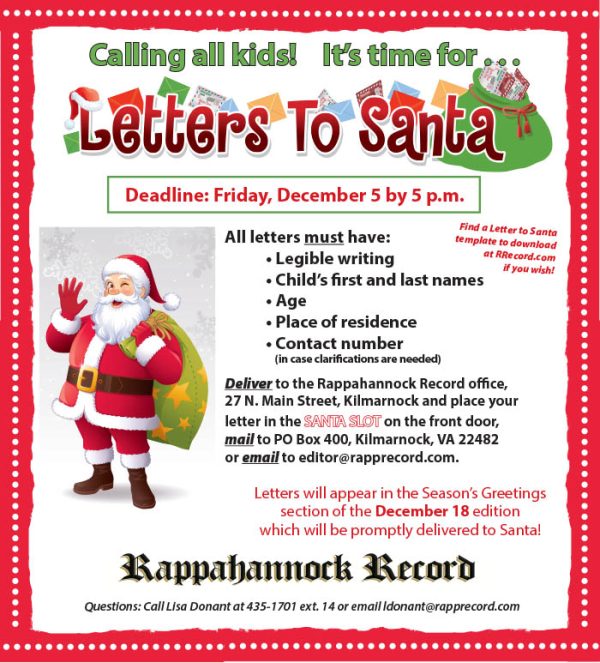 Letters to Santa are due Friday - Rappahannock Record